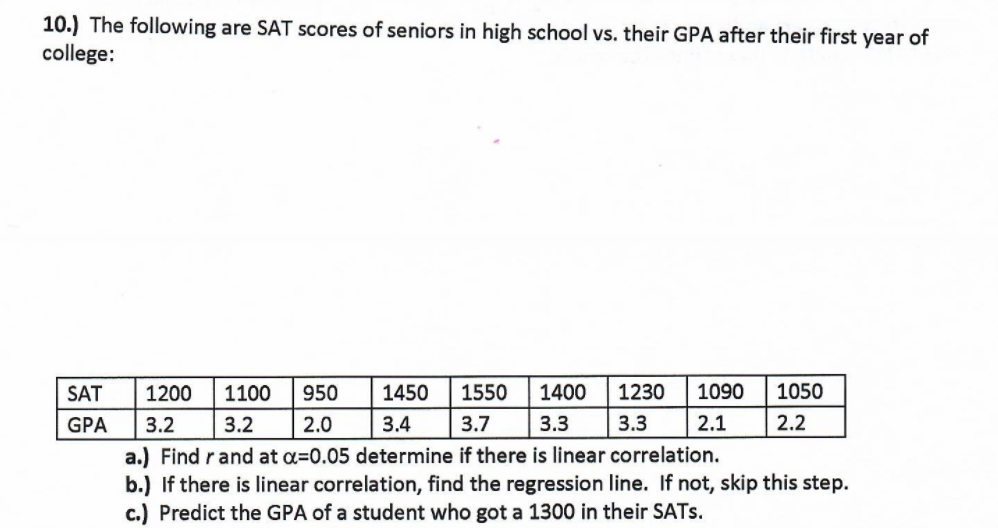 Solved 10.) The following are SAT scores of seniors in high | Chegg.com