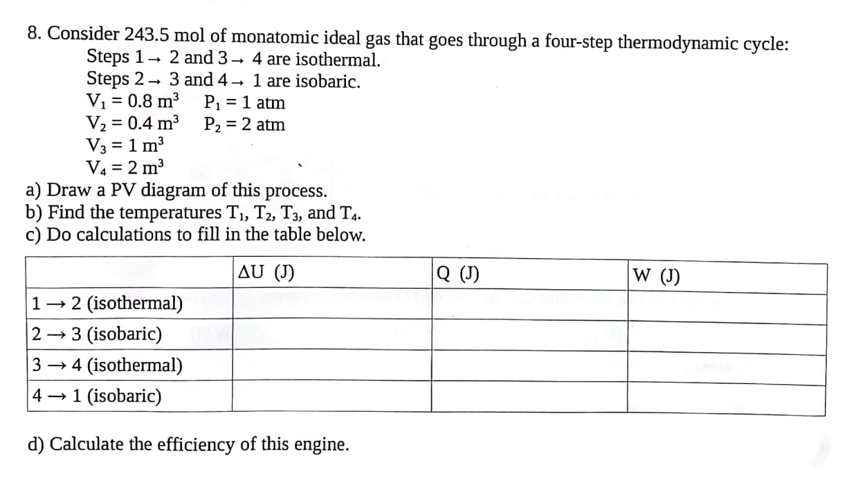 Solved 8 Consider 243 5 Mol Of Monatomic Ideal Gas That