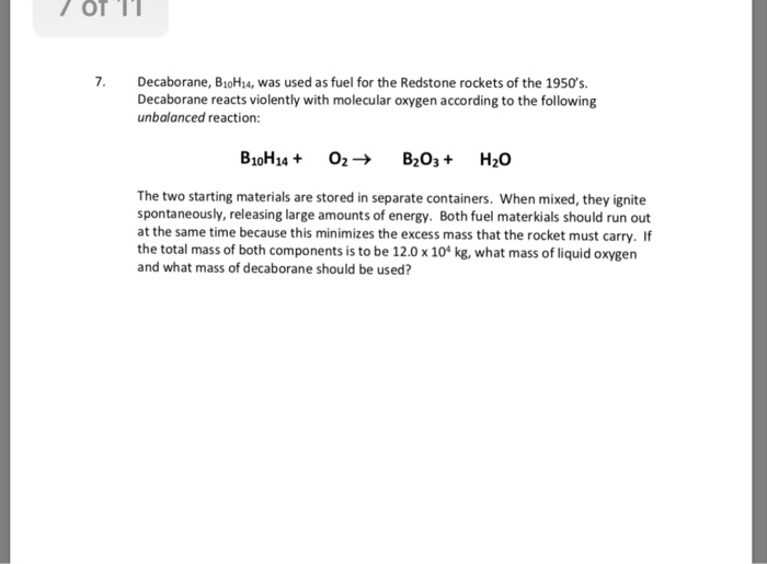 Solved 7. Decaborane, B10H14, was used as fuel for the | Chegg.com
