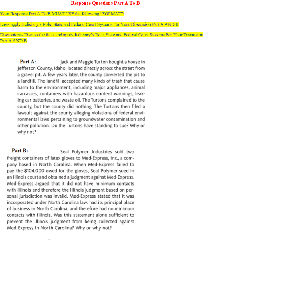Solved Response Questions Part A To B Your Response Part A | Chegg.com