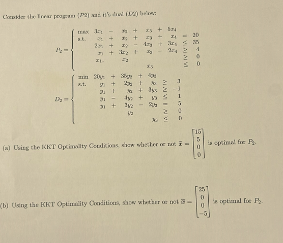 Solved Consider the linear program (P2) and it's dual (D2) | Chegg.com