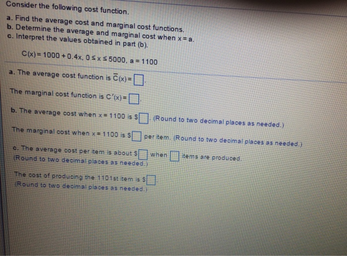 Solved Consider The Following Cost Function A Find The
