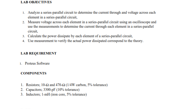 Solved LAB OBJECTIVES 1. Analyze a series-parallel circuit | Chegg.com