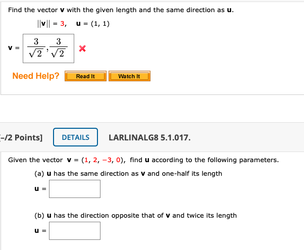 Solved Find u .v, v.v, || 0 || 2. (u .v)v, and u . (5v). u = | Chegg.com