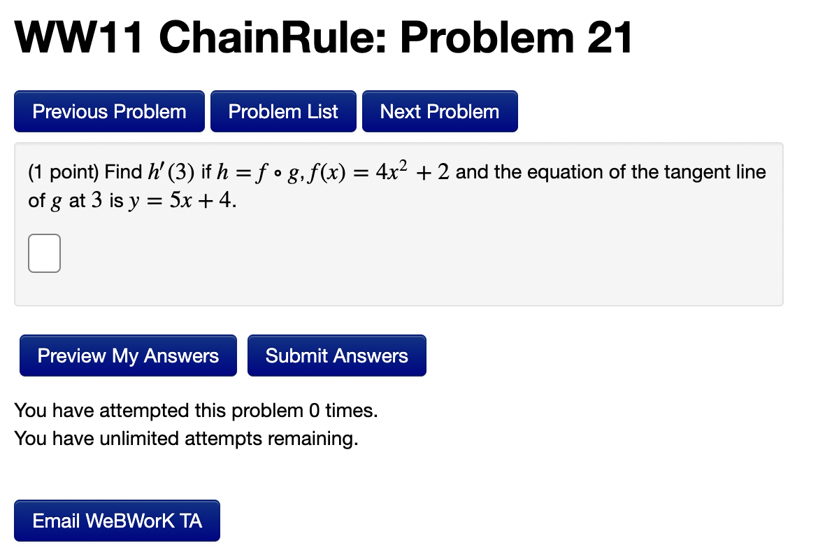 Solved WW11 Chain Rule: Problem 21 Previous Problem Problem | Chegg.com