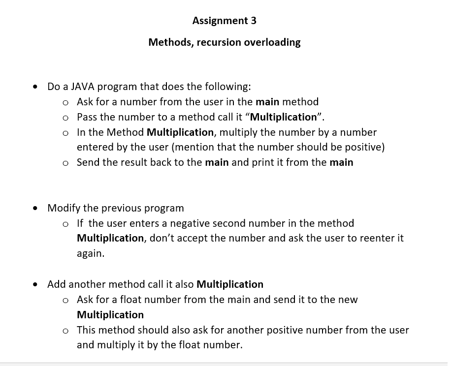 Solved Assignment 3 Methods, recursion overloading . Do a | Chegg.com