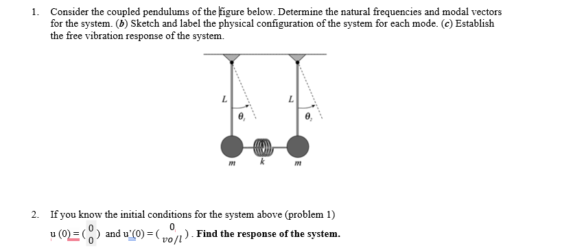 Solved 1. Consider the coupled pendulums of the figure | Chegg.com