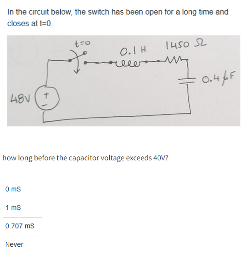 Solved In the circuit below, the switch has been open for a | Chegg.com