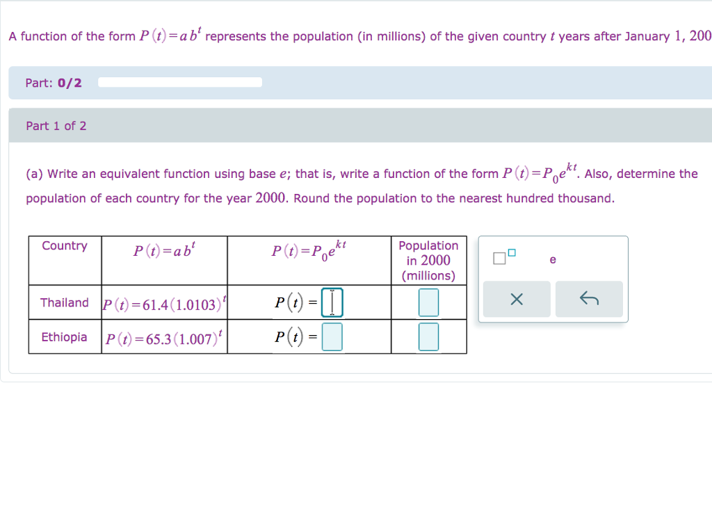 Solved A function of the form P(t)-ab represents the | Chegg.com