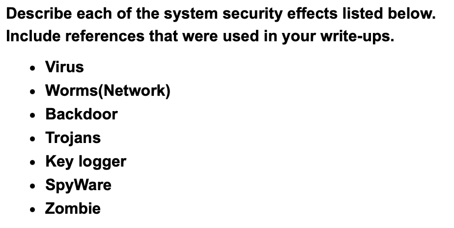 Solved Describe each of the system security effects listed | Chegg.com