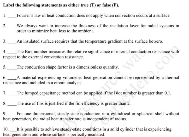 Solved Label the following statements as either true (T) or | Chegg.com