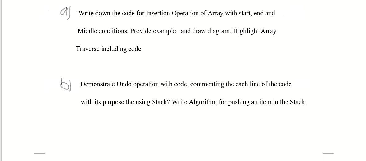 Solved Write down the code for Insertion Operation of Array | Chegg.com
