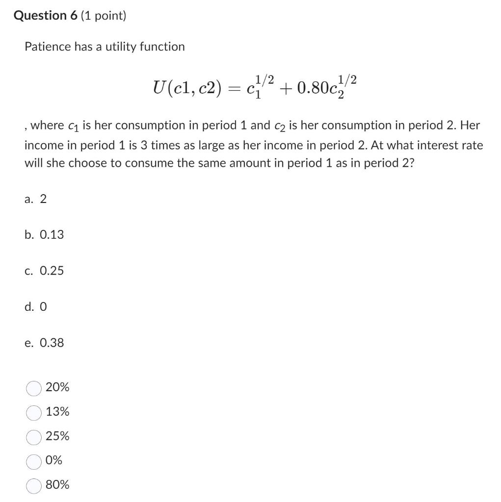 Solved Patience has a utility function | Chegg.com