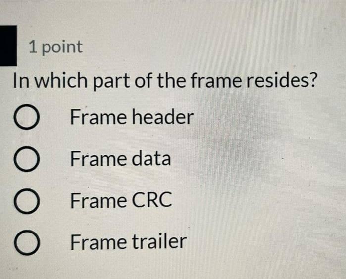 Solved 1 point In which part of the frame resides? Frame | Chegg.com