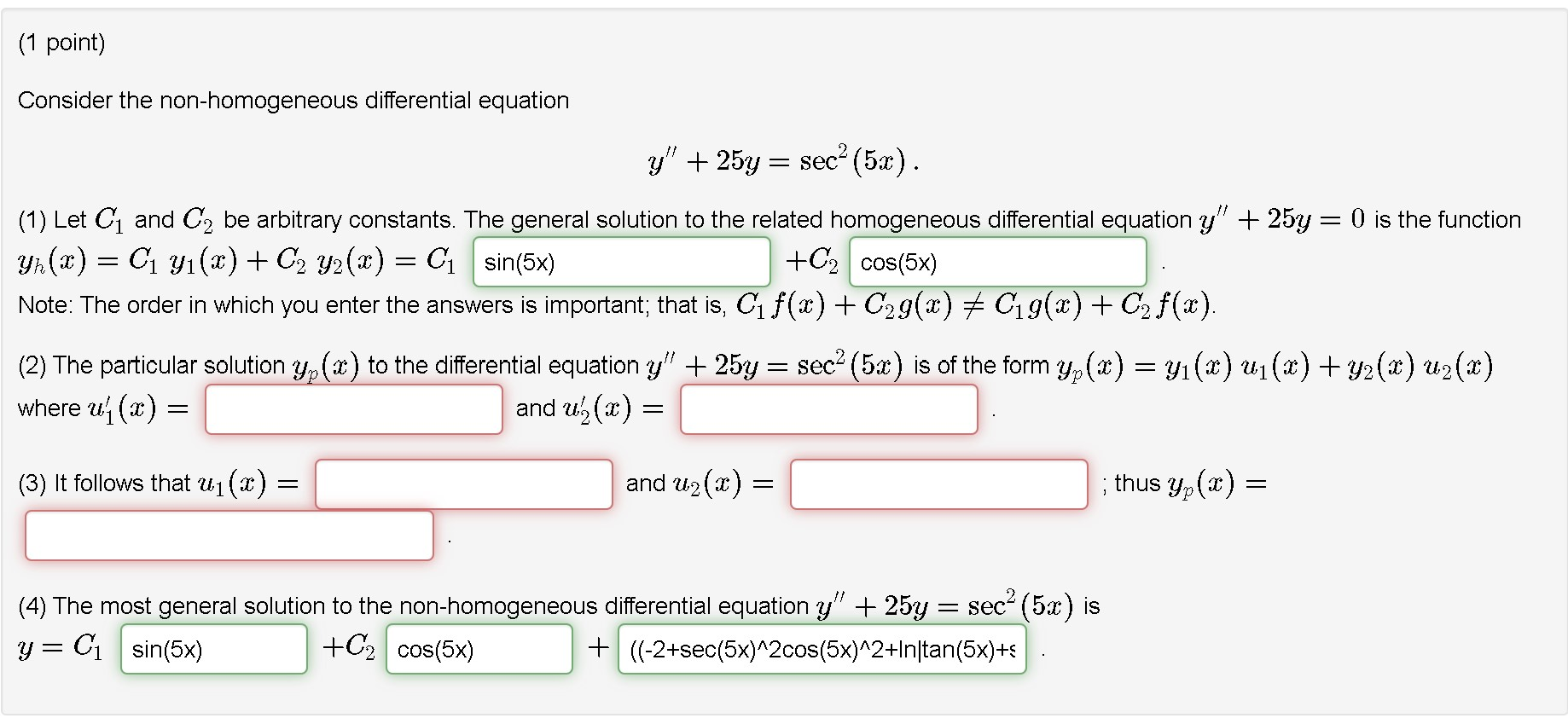 Solved (1 point) Consider the non-homogeneous differential | Chegg.com