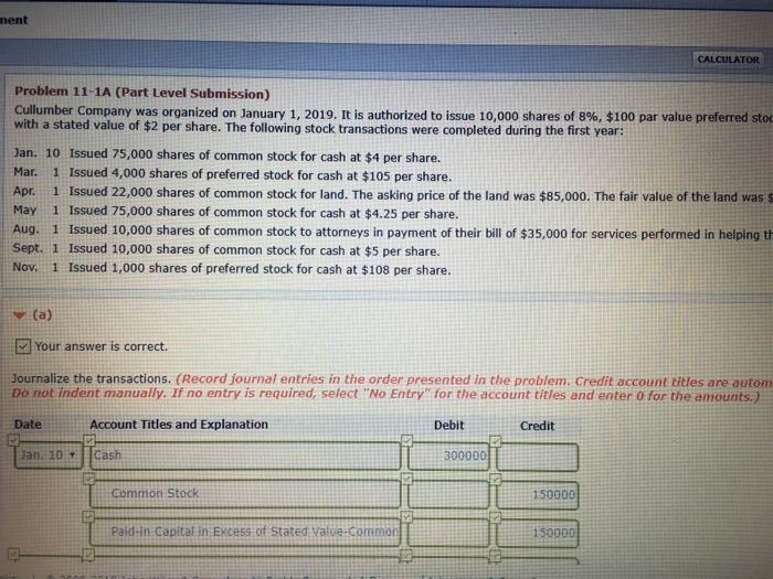 Solved ent CALCULATOR Problem 11-1A (Part Level Submission) | Chegg.com
