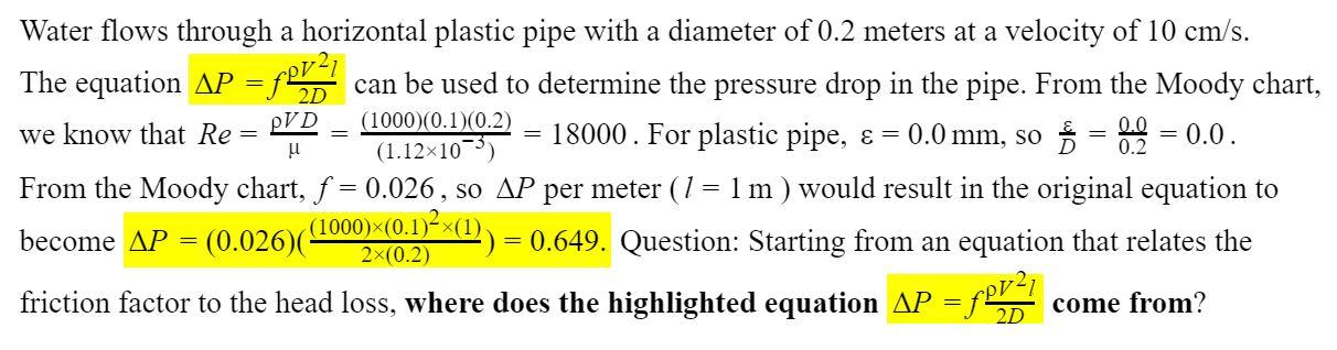 Solved PVD 1 Water flows through a horizontal plastic pipe | Chegg.com