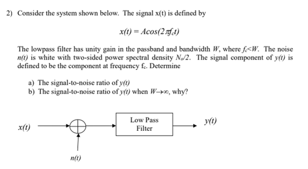 Solved 2) Consider the system shown below. The signal x(t) | Chegg.com