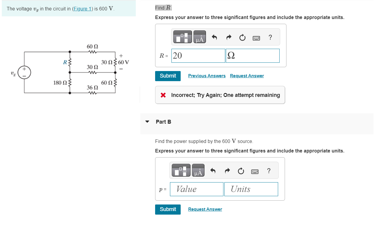 Solved The voltage vg in the circuit in is 600 V. Find R. | Chegg.com