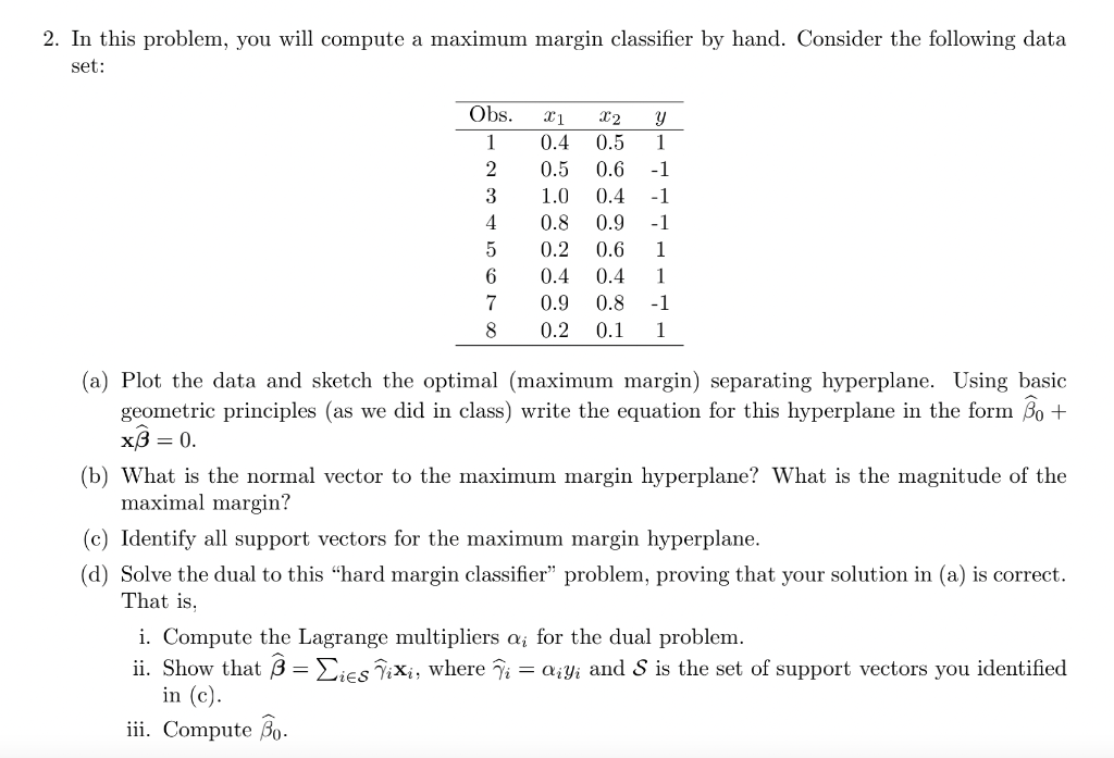 2. In this problem, you will compute a maximum margin | Chegg.com