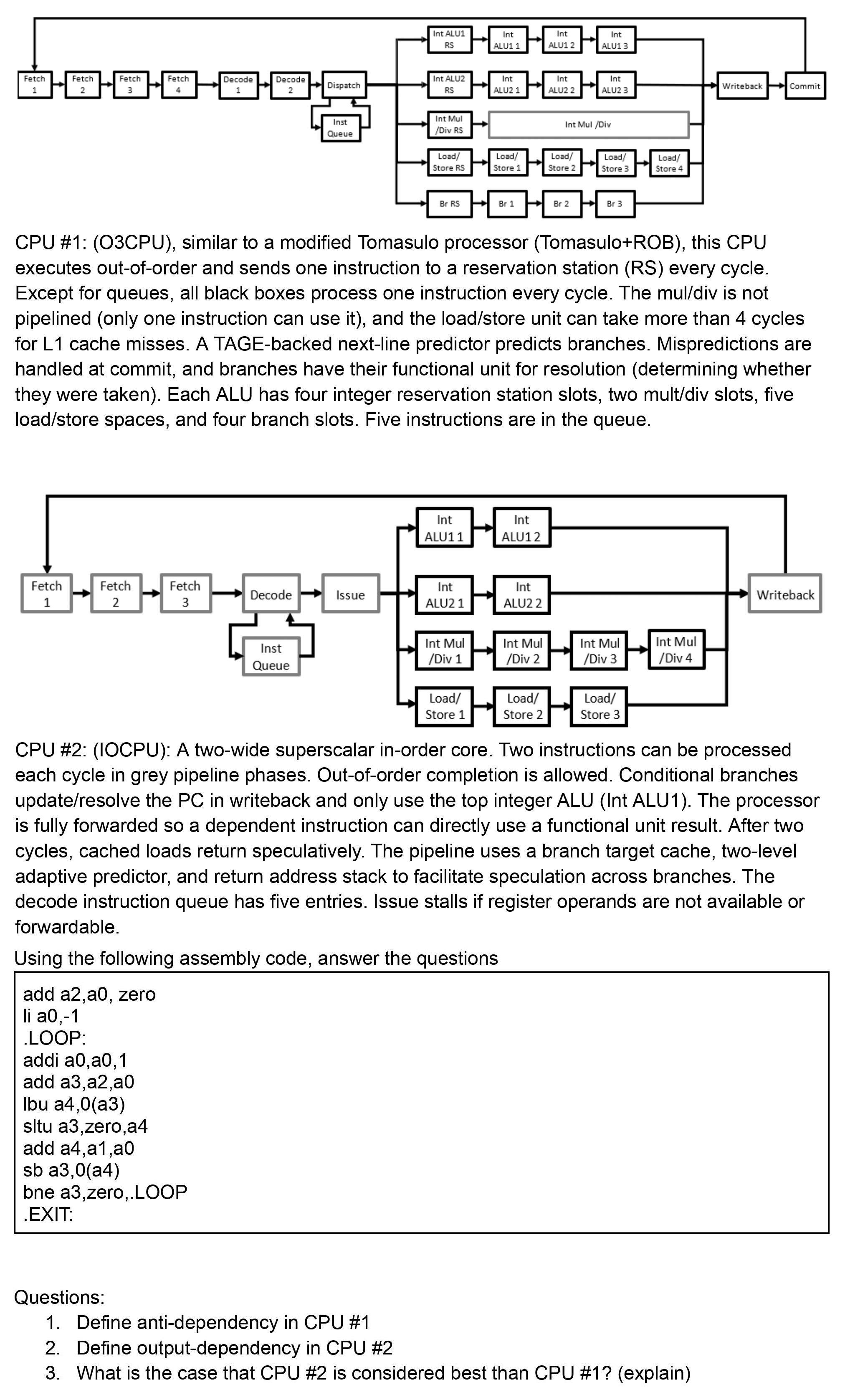 Solved CPU #1: (O3CPU), ﻿similar to a modified Tomasulo | Chegg.com