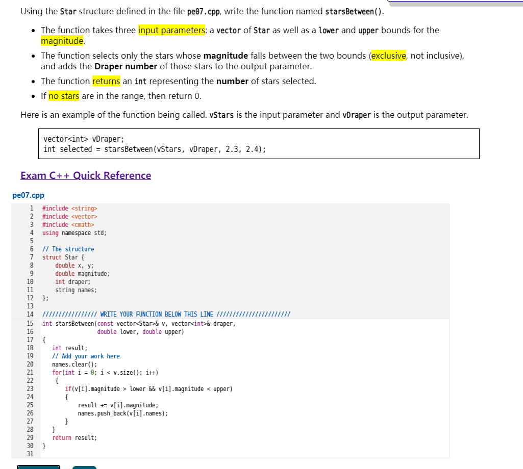 Solved Using the Star structure defined in the file | Chegg.com