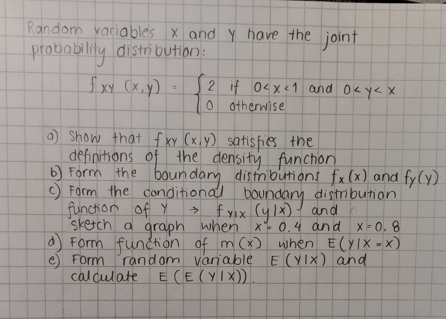 Solved Random variables x and probability distribution: y | Chegg.com
