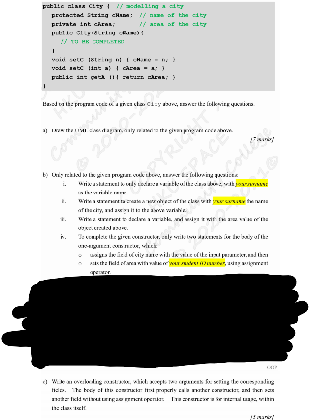 Solved public class City { // modelling a city protected | Chegg.com