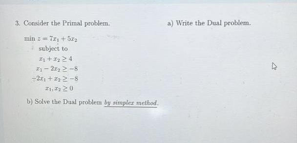 3 Consider The Primal Problem A Write The Dual