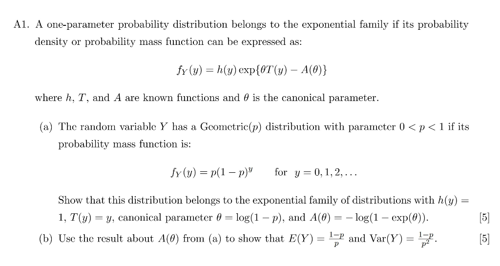 Solved Al. A one-parameter probability distribution belongs | Chegg.com