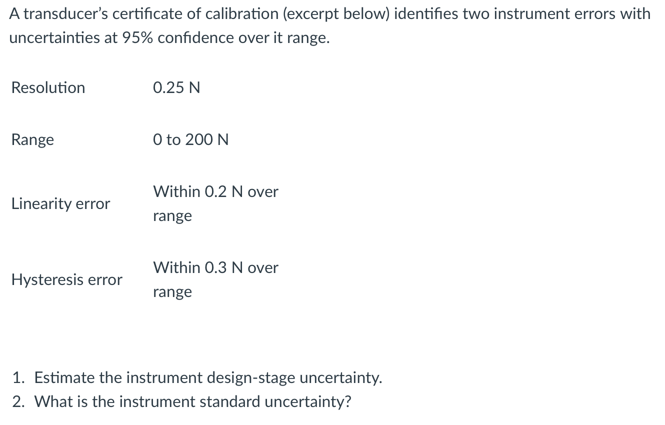 Solved A transducer's certificate of calibration (excerpt | Chegg.com