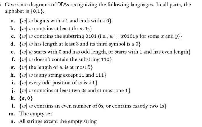 Solved Give state diagrams of DFAs recognizing the following | Chegg.com