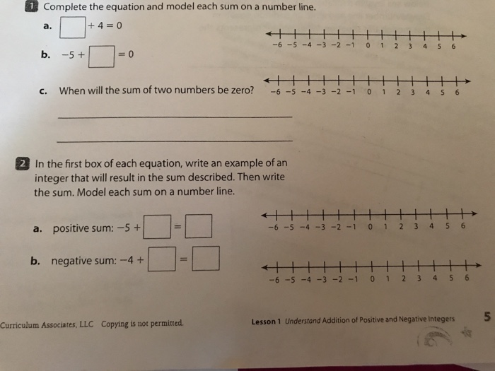 Solved Complete the equation and model each sum on a number | Chegg.com