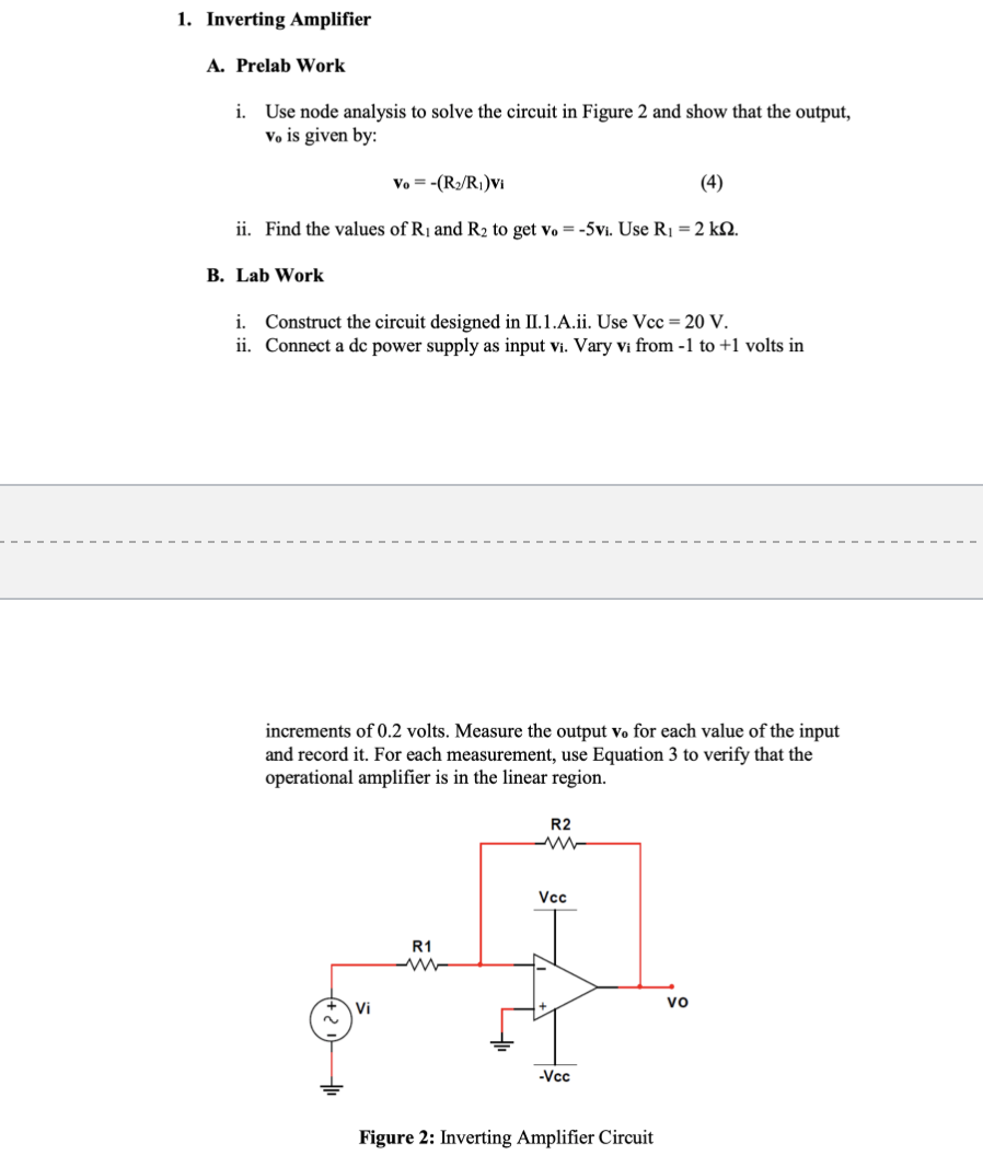 Solved 1. Inverting Amplifier A. Prelab Work i. Use node | Chegg.com