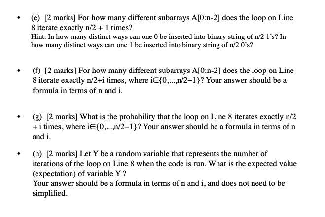 Solved (e) [2 marks] For how many different subarrays | Chegg.com