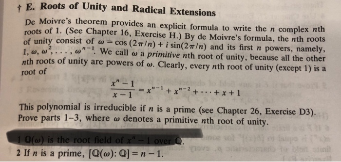 Solved E. Roots of Unity and Radical Extensions De Moivre's | Chegg.com