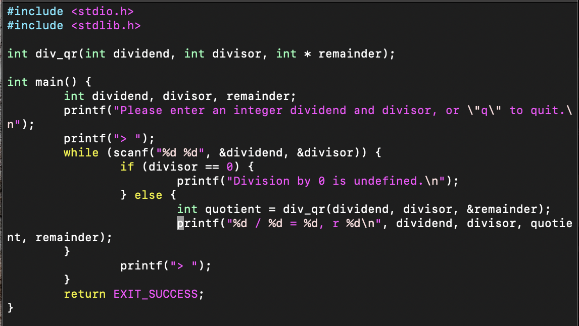 Solved int div_qr(int dividend, int divisor, int ∗ | Chegg.com