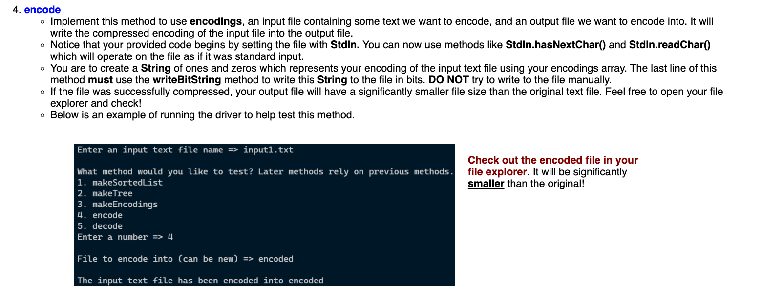 Solved zncode - Implement this method to use encodings, an | Chegg.com