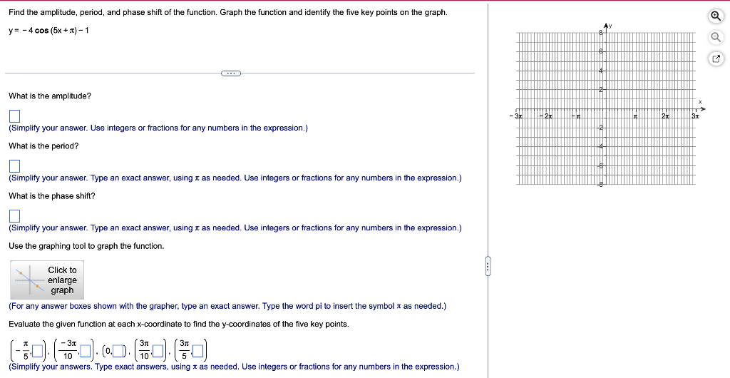 Solved Find the amplitude, period, and phase shift of the | Chegg.com