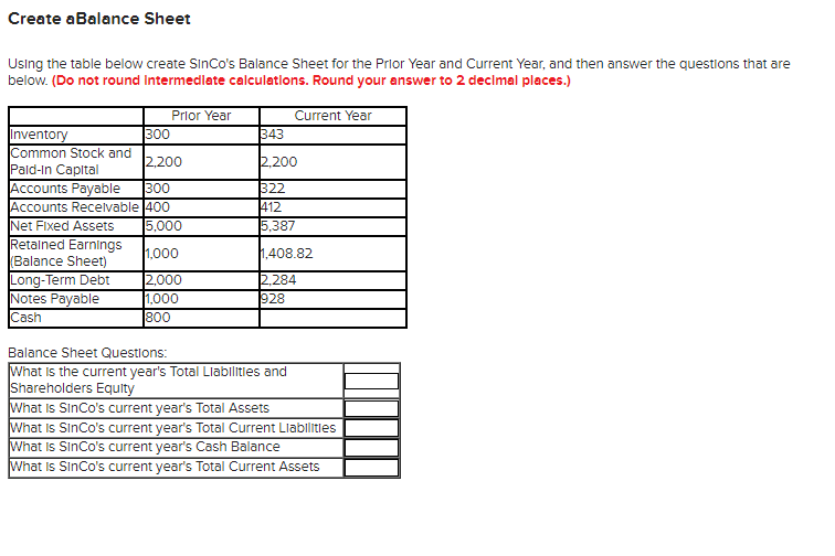 Solved Create aBalance SheetUsing the table below create | Chegg.com