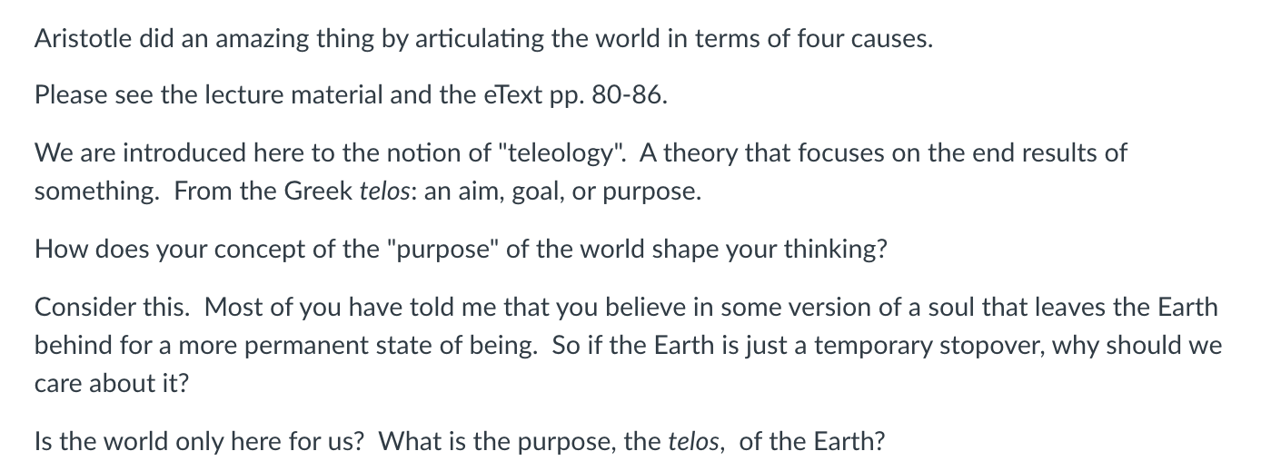 Aristotle did an amazing thing by articulating the | Chegg.com