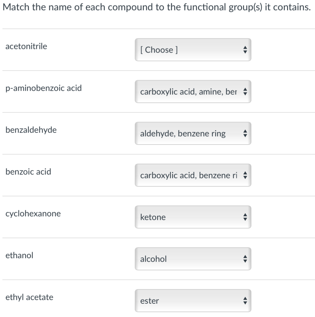 Solved Match the name of each compound to the functional | Chegg.com
