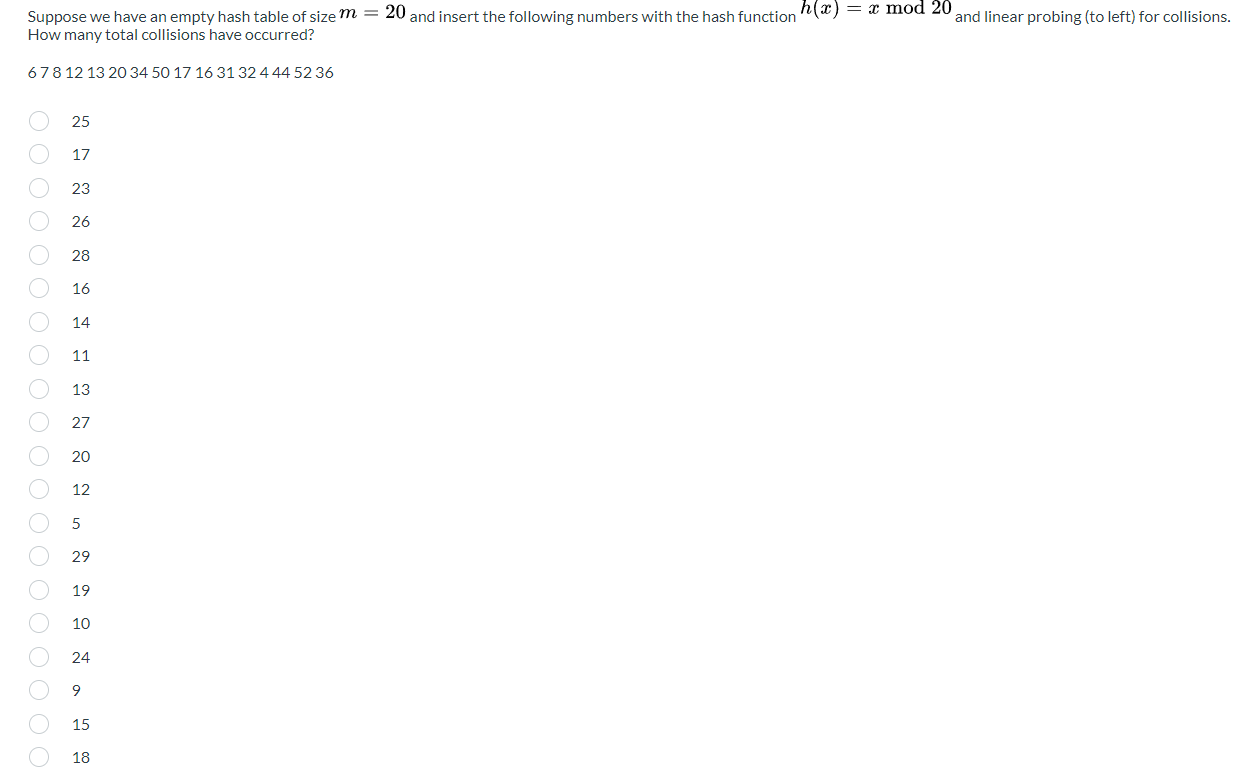 Solved Suppose we have an empty hash table of size m = 20 | Chegg.com
