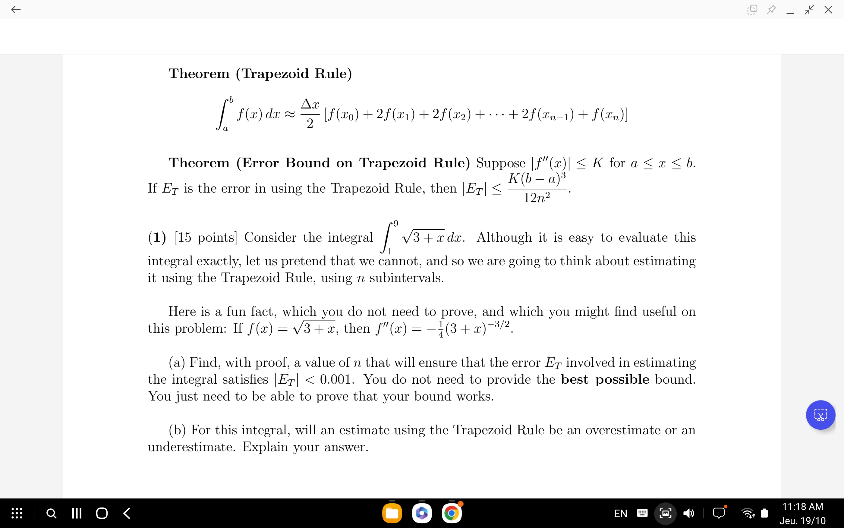 Solved Theorem (Trapezoid Rule) | Chegg.com