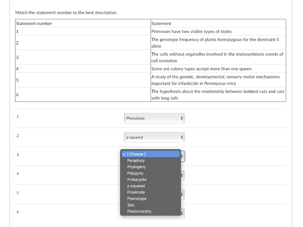 Solved Match the statement number to the best description | Chegg.com