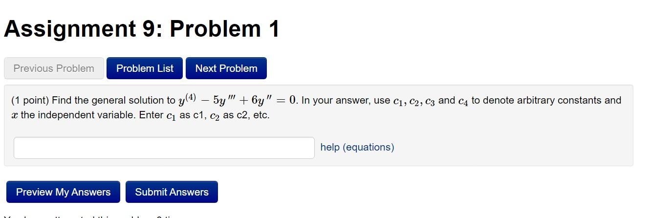 Solved Assignment 9 Problem 1 Previous Problem Problem List 