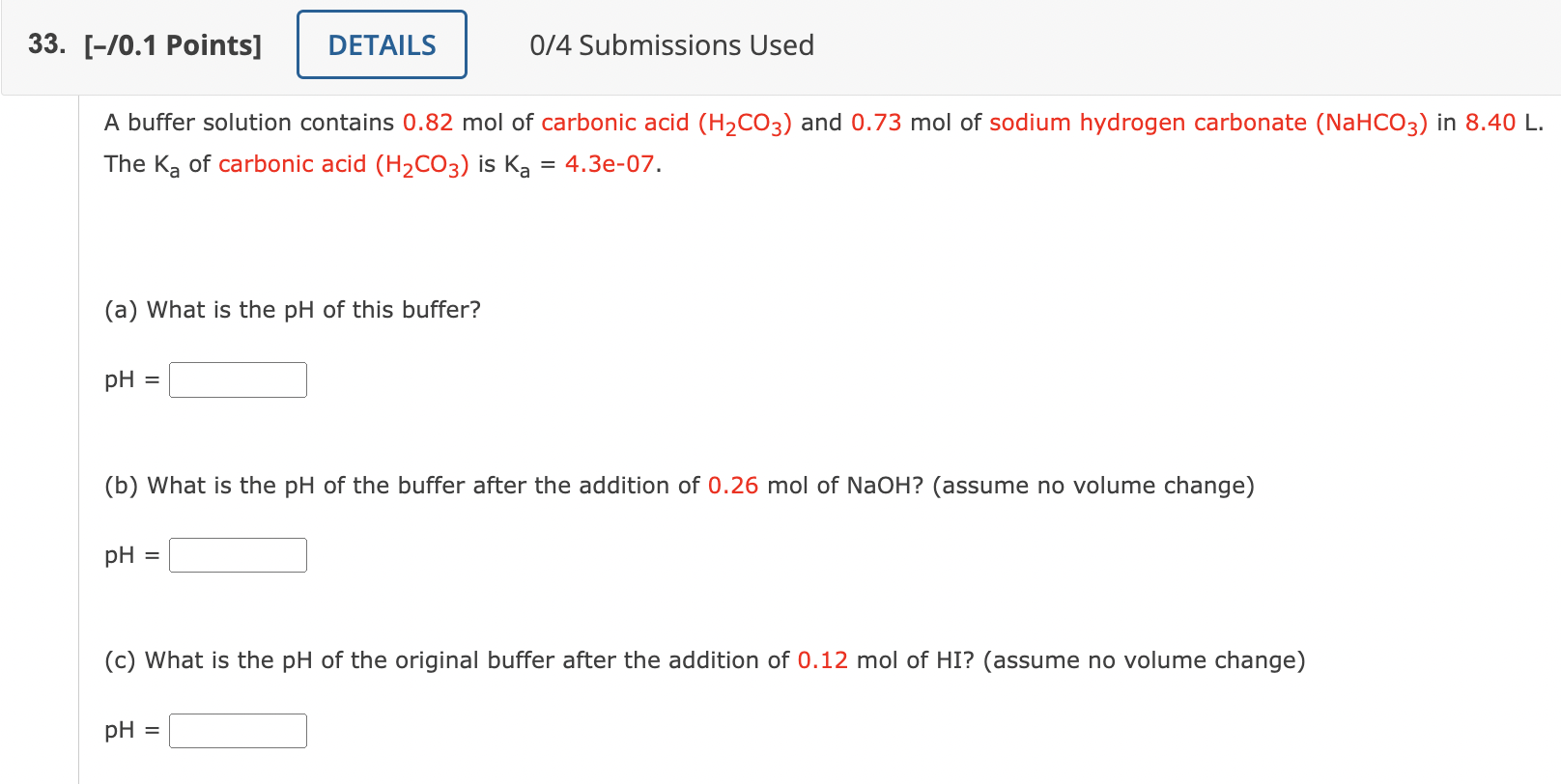 [-/0.1 Points] 0/4 Submissions Used A buffer solution | Chegg.com