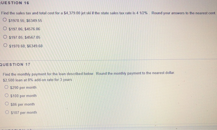 Solved UESTION 16 Find the sales tax and total cost for a | Chegg.com