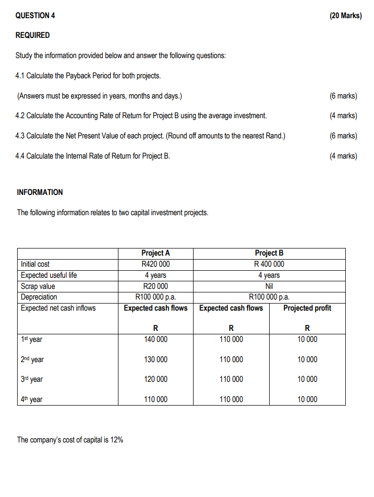 Solved QUESTION 4 (20 Marks) REQUIRED Study the information | Chegg.com