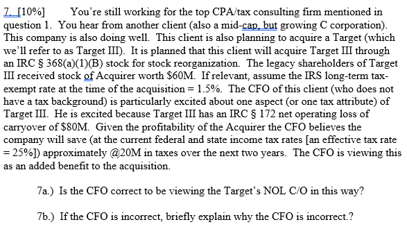 Solved 7. [10%] You're still working for the top CPA/tax | Chegg.com